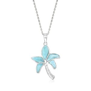 ross-simons larimar palm tree pendant necklace in sterling silver. 18 inches