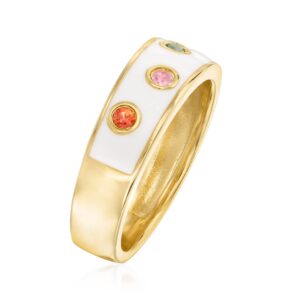 Ross-Simons 0.20 ct. t.w. Multicolored Sapphire and White Enamel Ring in 18kt Gold Over Sterling. Size 8