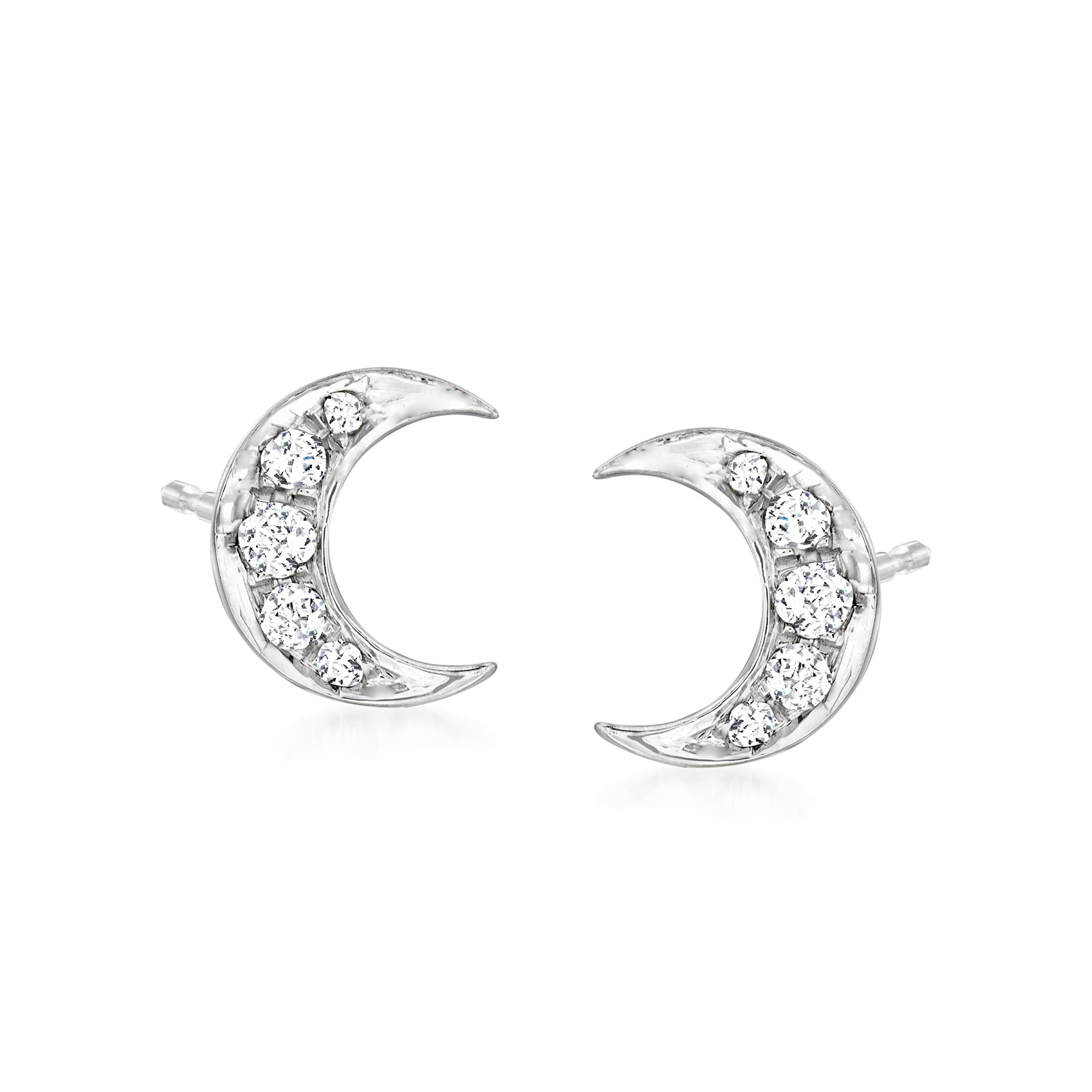 RS Pure by Ross-Simons 0.12 ct. t.w. Diamond Moon Stud Earrings in Sterling Silver