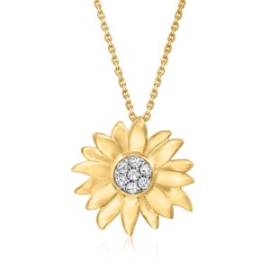 ross-simons 0.15 ct. t.w. diamond sunflower pendant necklace in 18kt gold over sterling. 16 inches