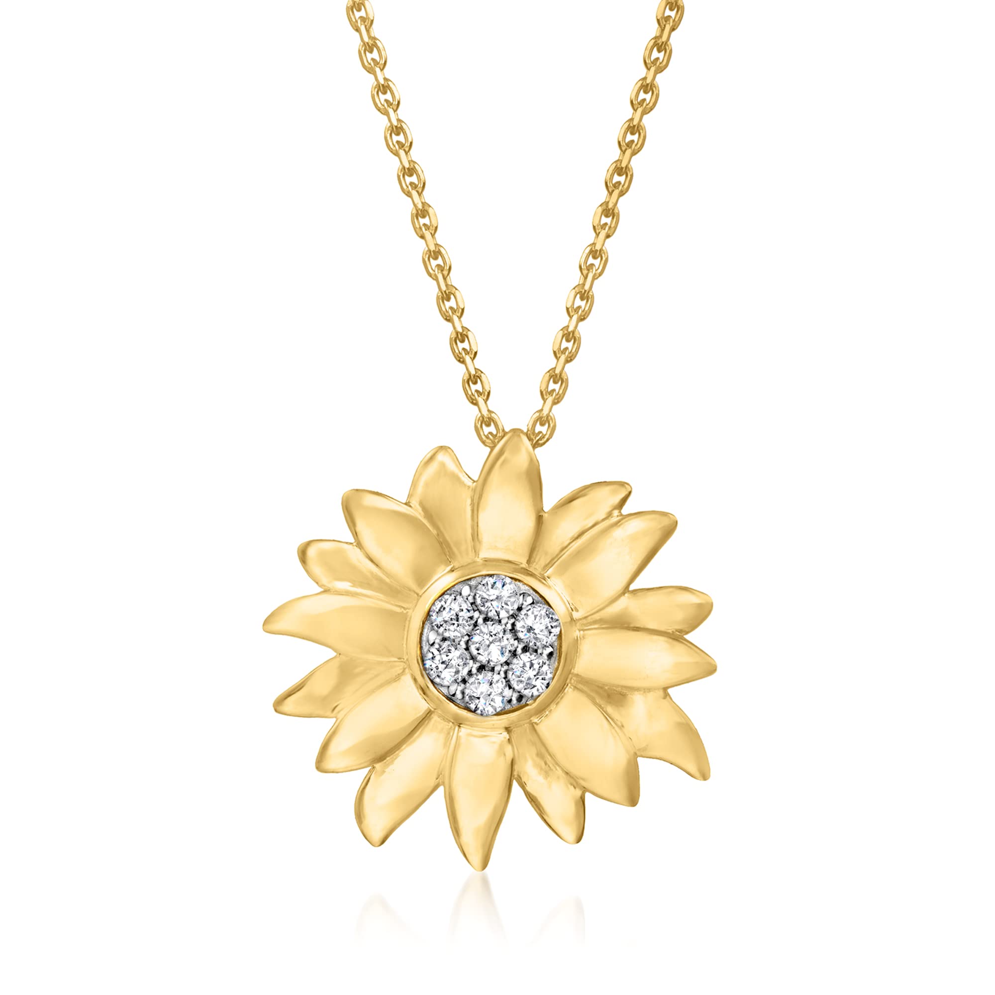 Ross-Simons 0.15 ct. t.w. Diamond Sunflower Pendant Necklace in 18kt Gold Over Sterling. 16 inches