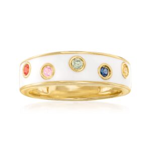 ross-simons 0.20 ct. t.w. multicolored sapphire and white enamel ring in 18kt gold over sterling. size 8