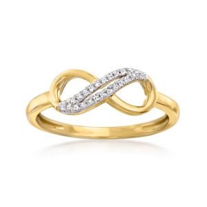 ross-simons 14kt yellow gold infinity symbol ring with diamond accents. size 7