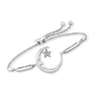 ross-simons diamond-accented love you to the moon and back star and moon bolo bracelet in sterling silver