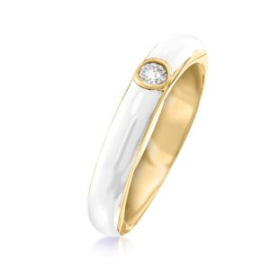 Ross-Simons 0.10 Carat Diamond and White Enamel Ring in 18kt Gold Over Sterling. Size 7