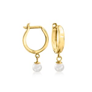 rs pure by ross-simons 4-4.5mm cultured pearl huggie hoop earrings in 14kt yellow gold