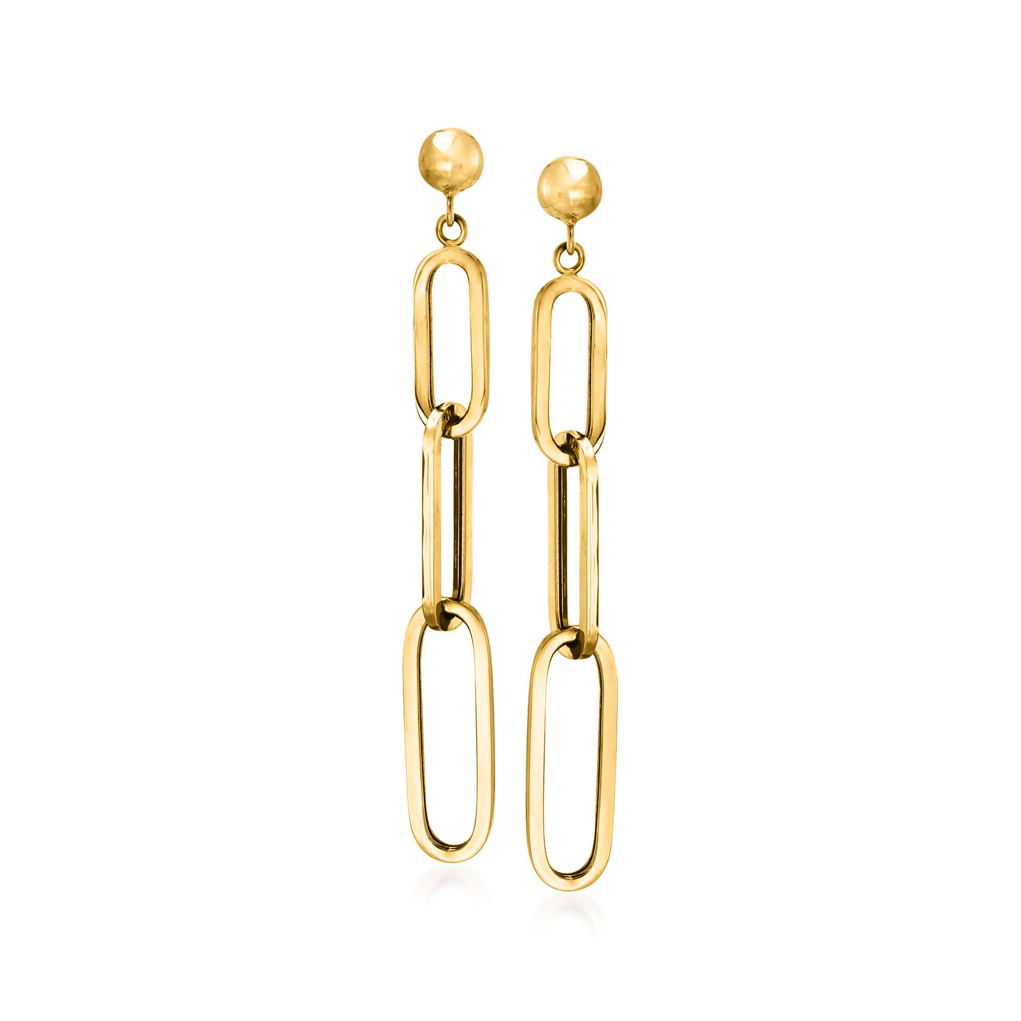 Ross-Simons 14kt Yellow Gold Paper Clip Link Graduated Drop Earrings