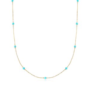 ross-simons italian 4mm turquoise bead station necklace in 14kt yellow gold. 16 inches