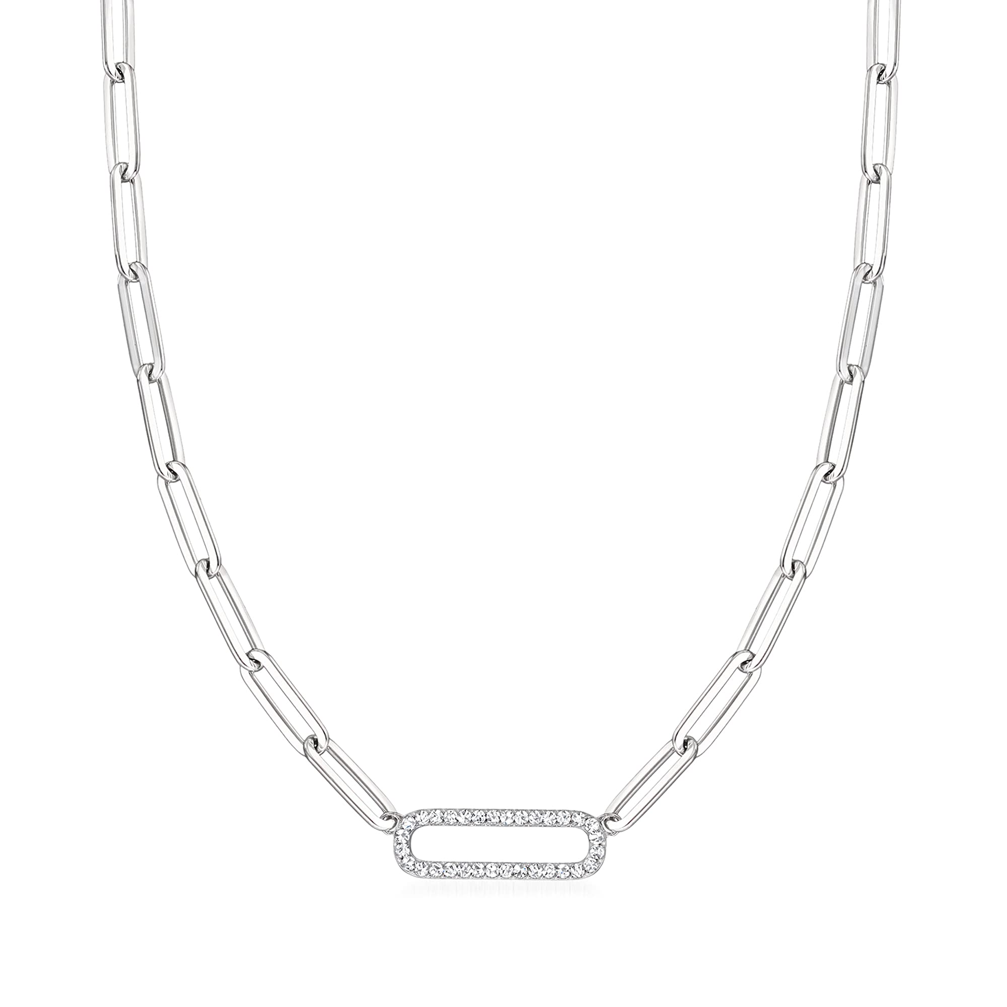 Ross-Simons 0.40 ct. t.w. CZ Paper Clip Link Necklace in Sterling Silver. 17 inches