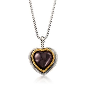 ross-simons 10.00 carat garnet heart pendant necklace in sterling silver and 14kt yellow gold. 18 inches