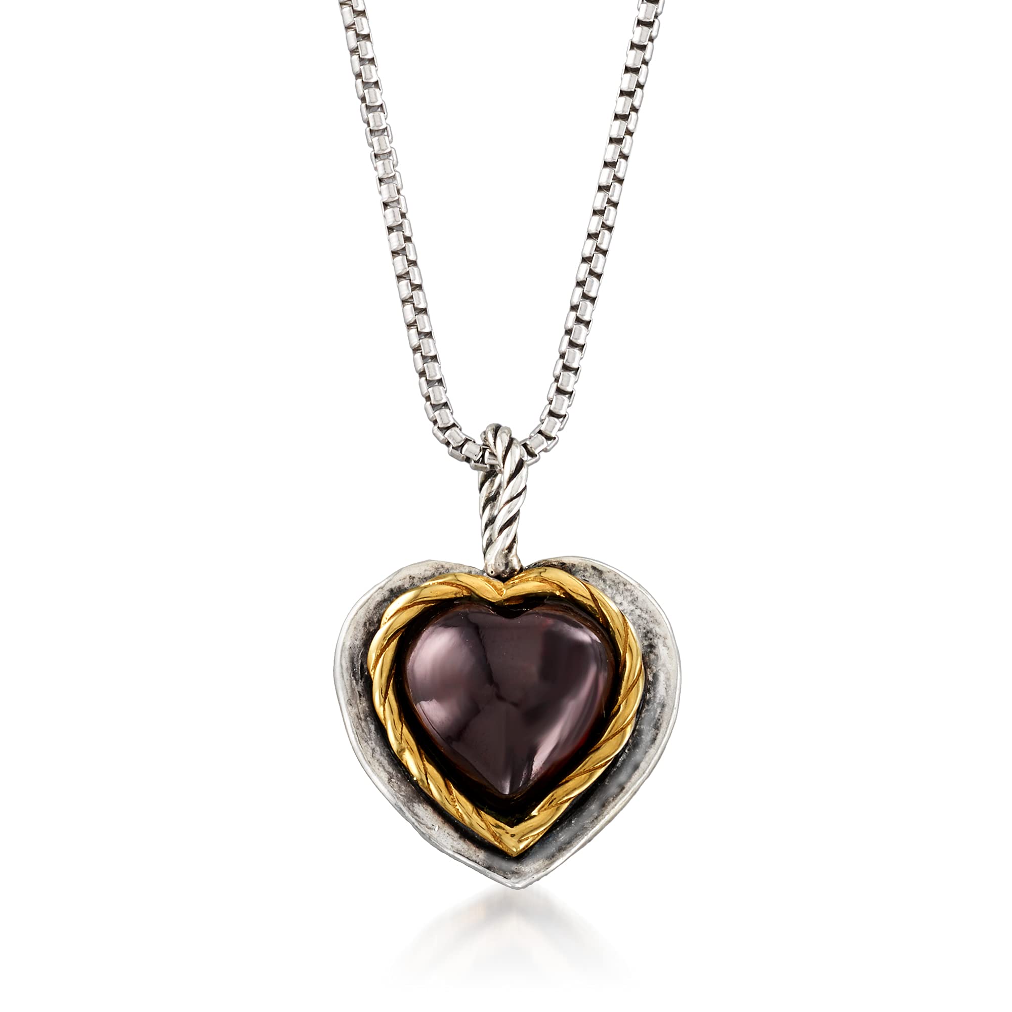 Ross-Simons 10.00 Carat Garnet Heart Pendant Necklace in Sterling Silver and 14kt Yellow Gold. 18 inches