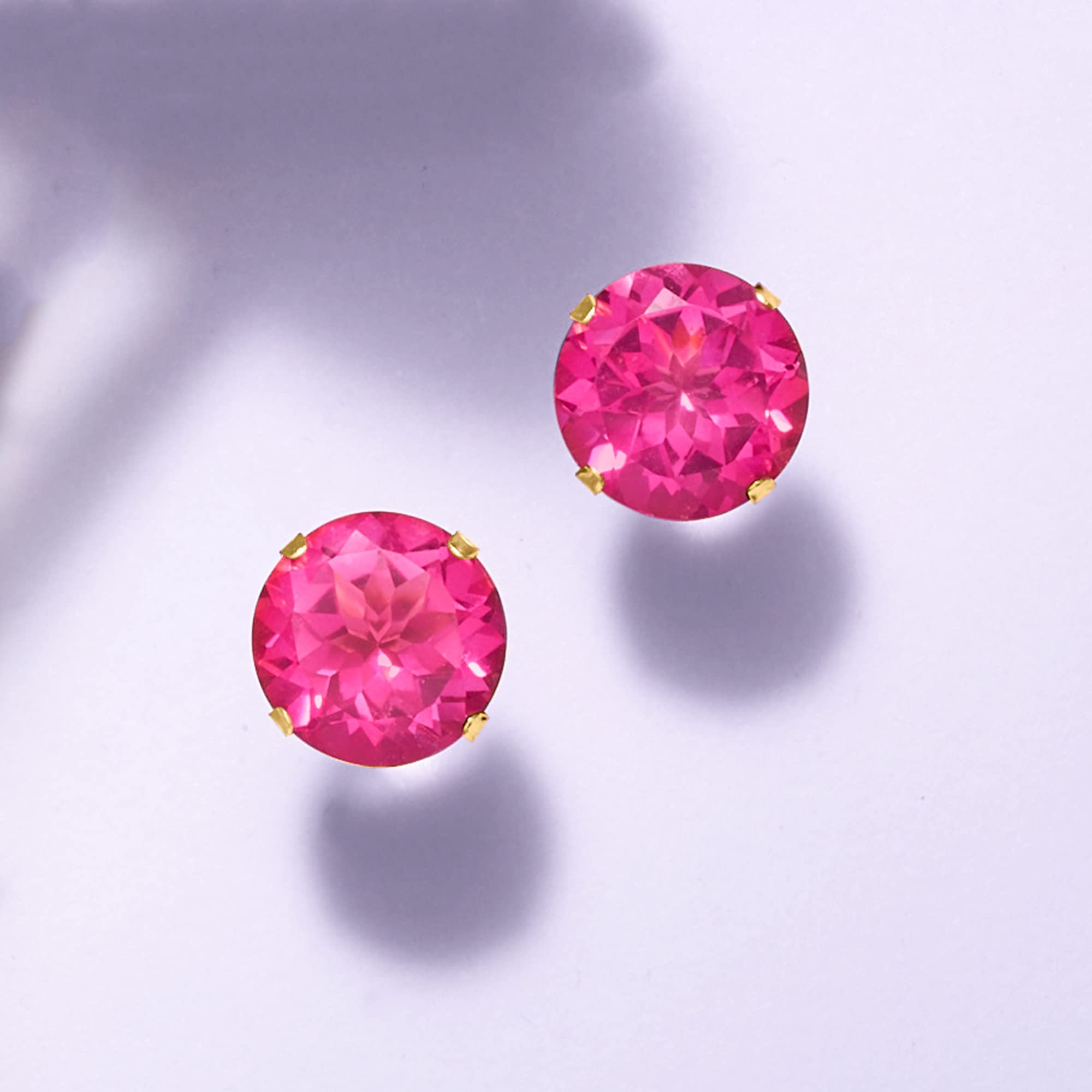 Ross-Simons 8.70 ct. t.w. Pink Topaz Stud Earrings in 14kt Yellow Gold