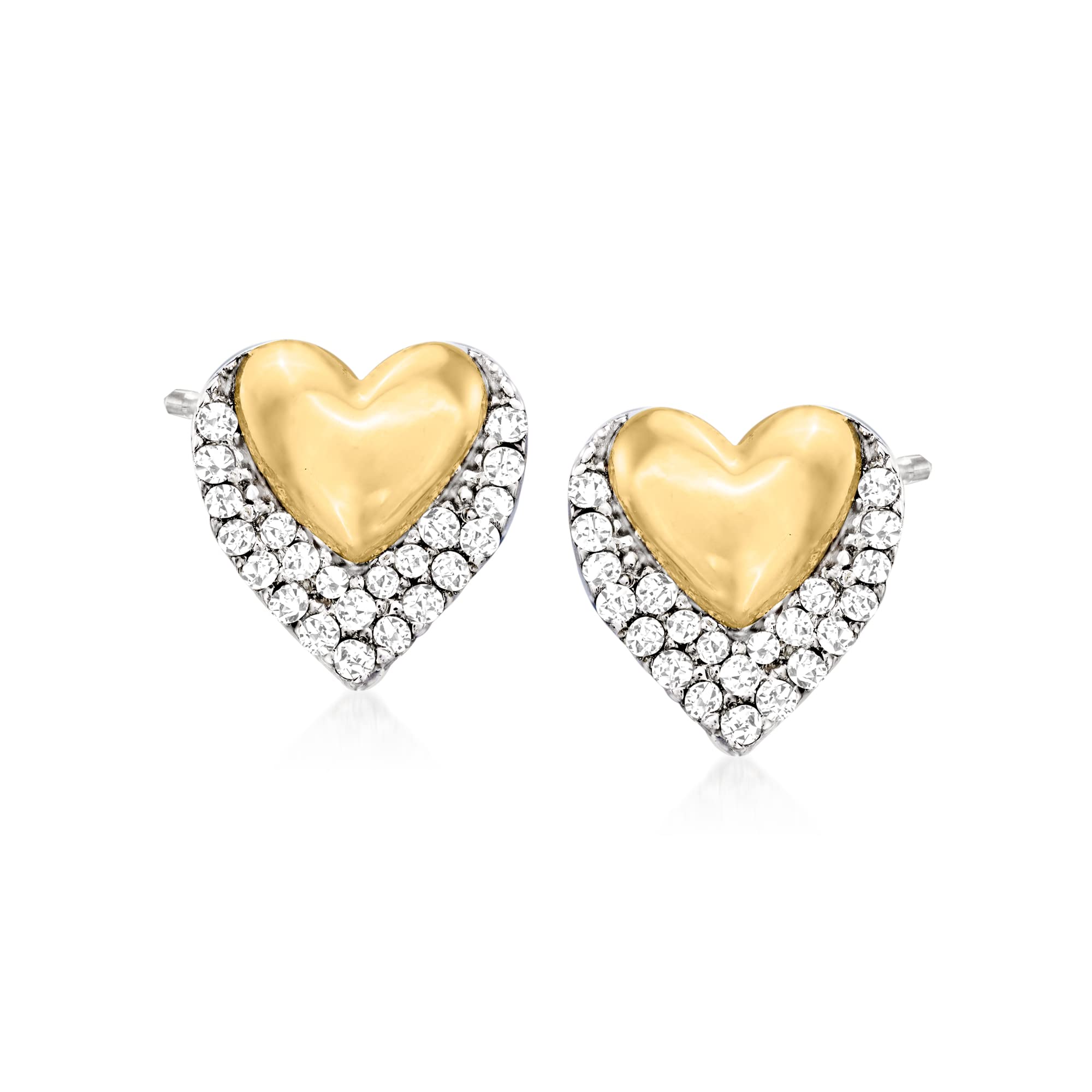 RS Pure by Ross-Simons 0.10 ct. t.w. Diamond Double-Heart Stud Earrings in Sterling Silver and 14kt Yellow Gold