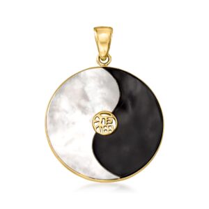 ross-simons mother-of-pearl and black agate yin-yang pendant in 14kt yellow gold