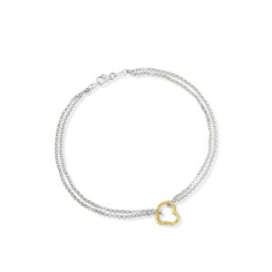 ross-simons sterling silver and 14kt yellow gold heart anklet. 10 inches