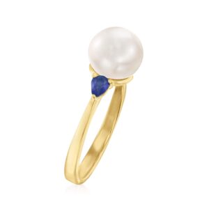 Ross-Simons 8mm Cultured Pearl and .30 ct. t.w. Sapphire Ring in 18kt Gold Over Sterling. Size 6