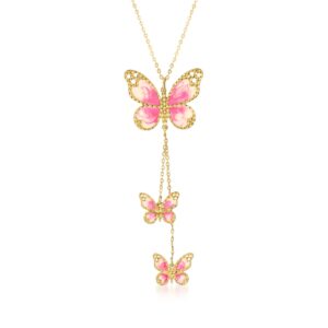 ross-simons italian pink and white enamel butterfly necklace in 14kt yellow gold. 20 inches