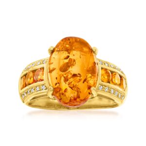 ross-simons amber and .50 ct. t.w. citrine ring with white topaz accents in 18kt gold over sterling. size 7