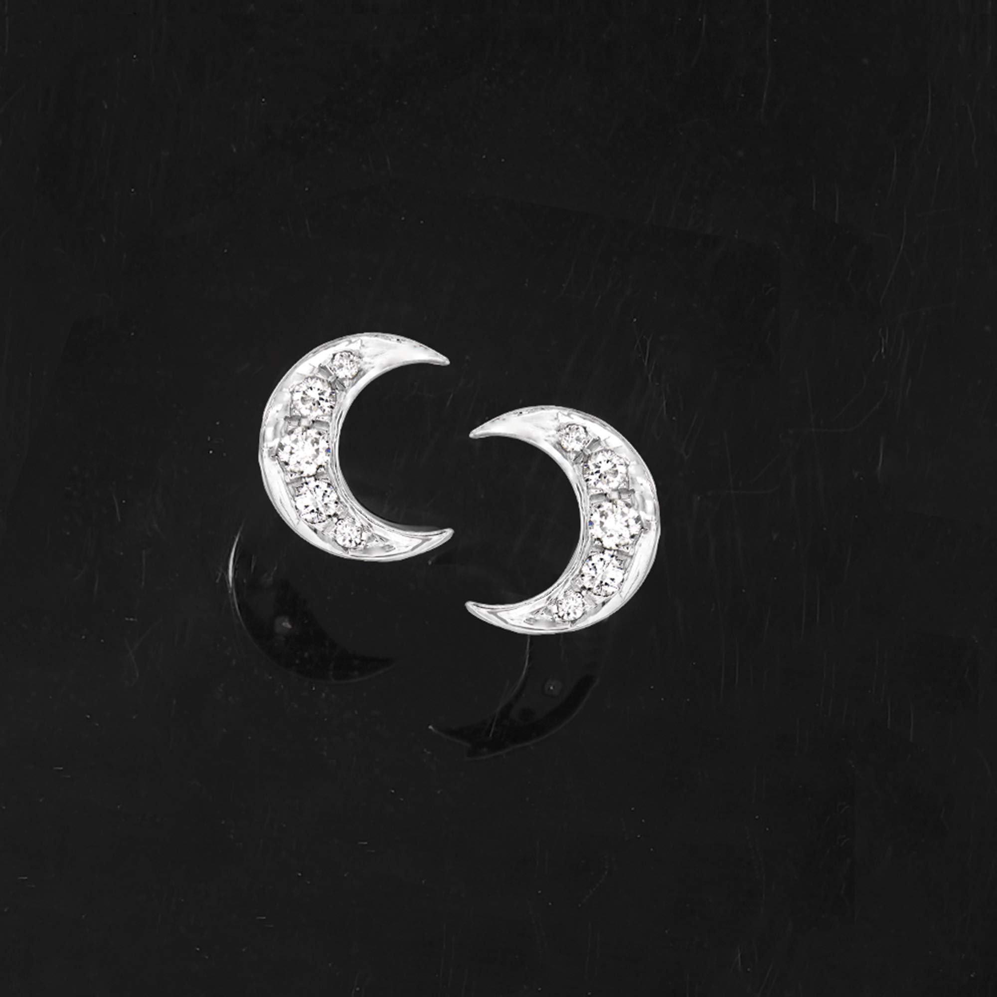 RS Pure by Ross-Simons 0.12 ct. t.w. Diamond Moon Stud Earrings in Sterling Silver