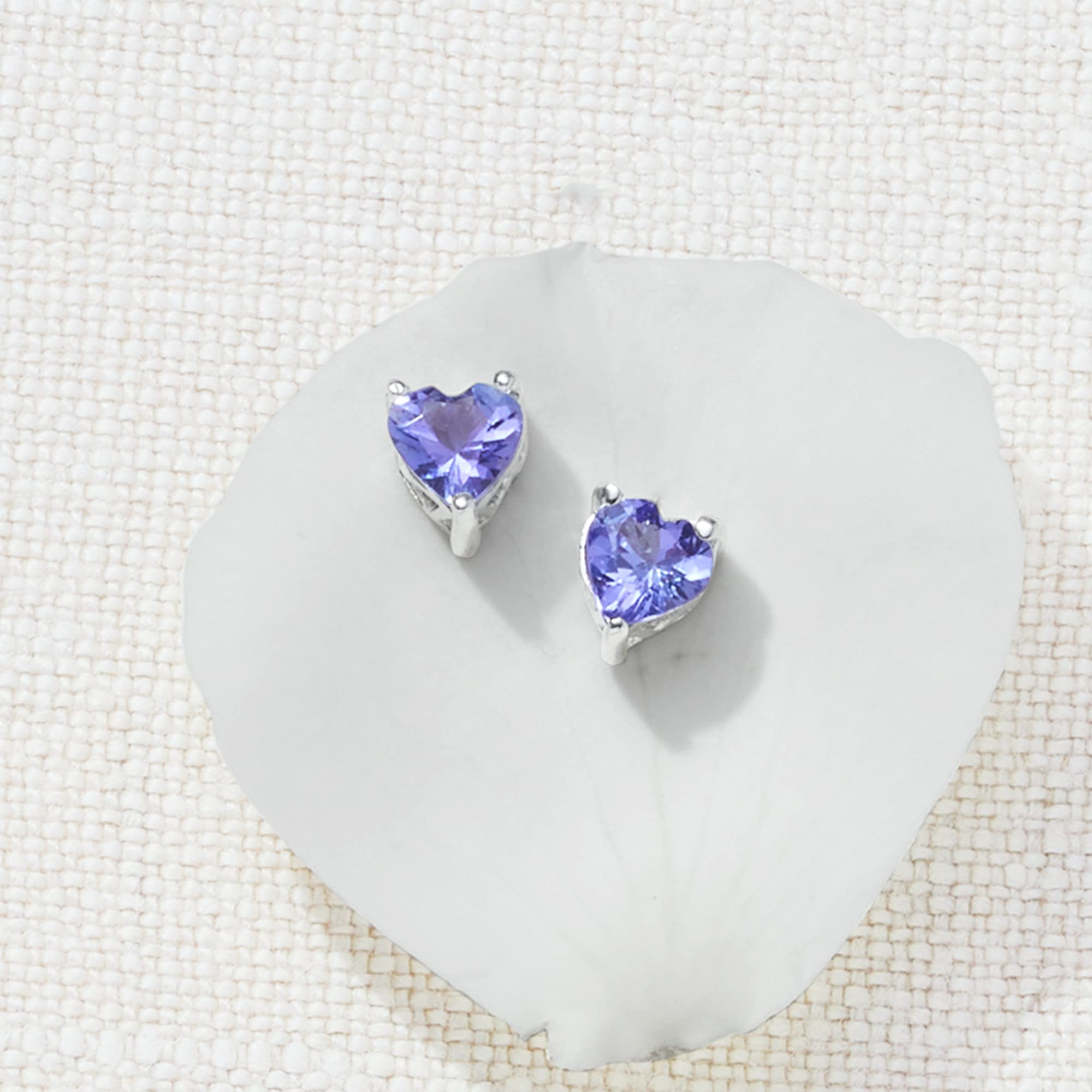 Ross-Simons 0.90 ct. t.w. Tanzanite Heart Stud Earrings in Sterling Silver