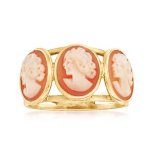 ross-simons italian orange shell cameo ring in 18kt gold over sterling. size 7