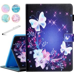 fancity case fits all-new amazon kindle fire hd 10 & 10 plus (13th/11th generation, 2023/2021 release), pu leather stand cover with smart auto wake/sleep & pen holder card slot, purple butterfly