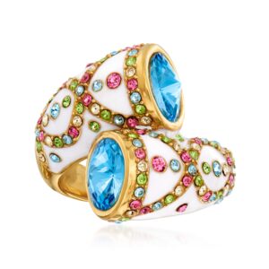 ross-simons multicolored crystal and blue crystal ring with white enamel in 18kt gold over sterling. size 7