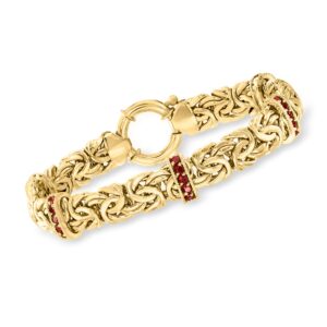 ross-simons 1.50 ct. t.w. garnet station byzantine bracelet in 18kt gold over sterling. 7 inches