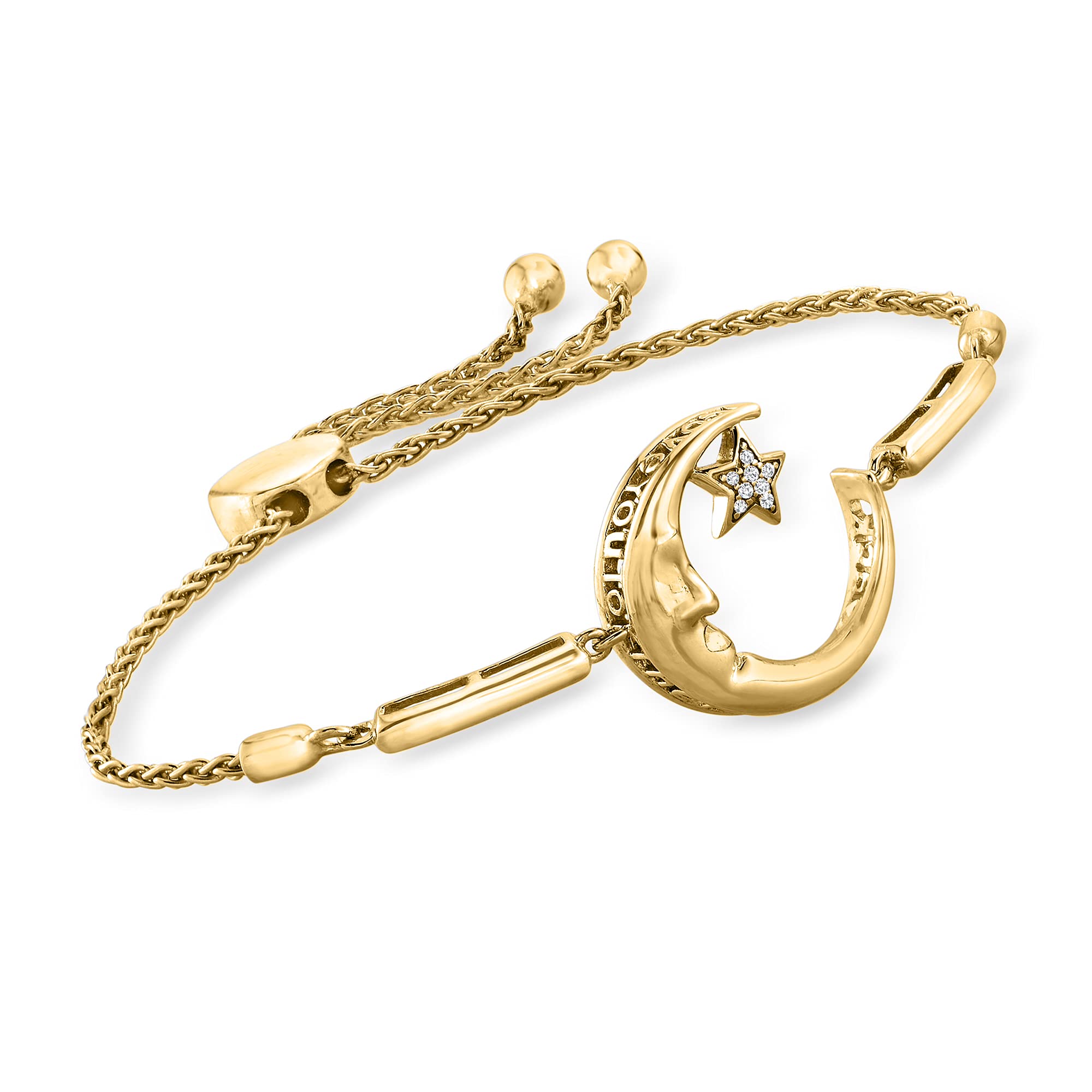 Ross-Simons Diamond-Accented "Love You To The Moon and Back" Star and Moon Bolo Bracelet in 18kt Gold Over Sterling