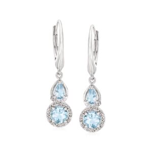 ross-simons 1.25 ct. t.w. aquamarine and .13 ct. t.w. diamond drop earrings in sterling silver