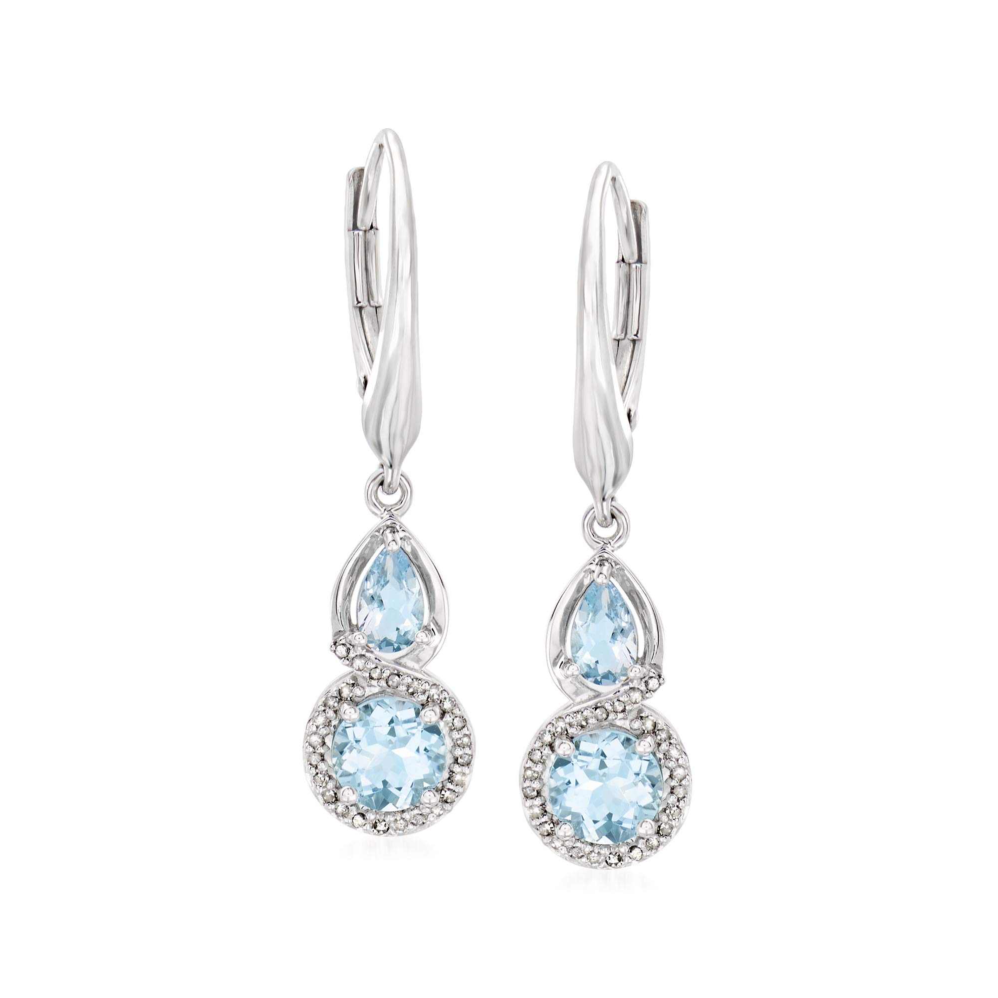 Ross-Simons 1.25 ct. t.w. Aquamarine and .13 ct. t.w. Diamond Drop Earrings in Sterling Silver