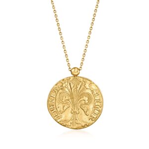 ross-simons italian 14kt yellow gold st. john and fleur-de-lis reversible pendant necklace