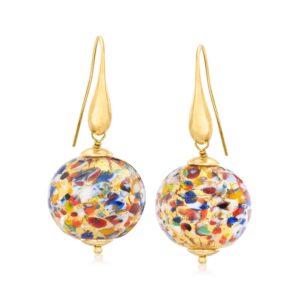 ross-simons italian multicolored murano glass bead drop earrings with 18kt gold over sterling