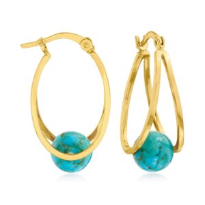 ross-simons gemstone double hoop earrings in 18kt gold over sterling