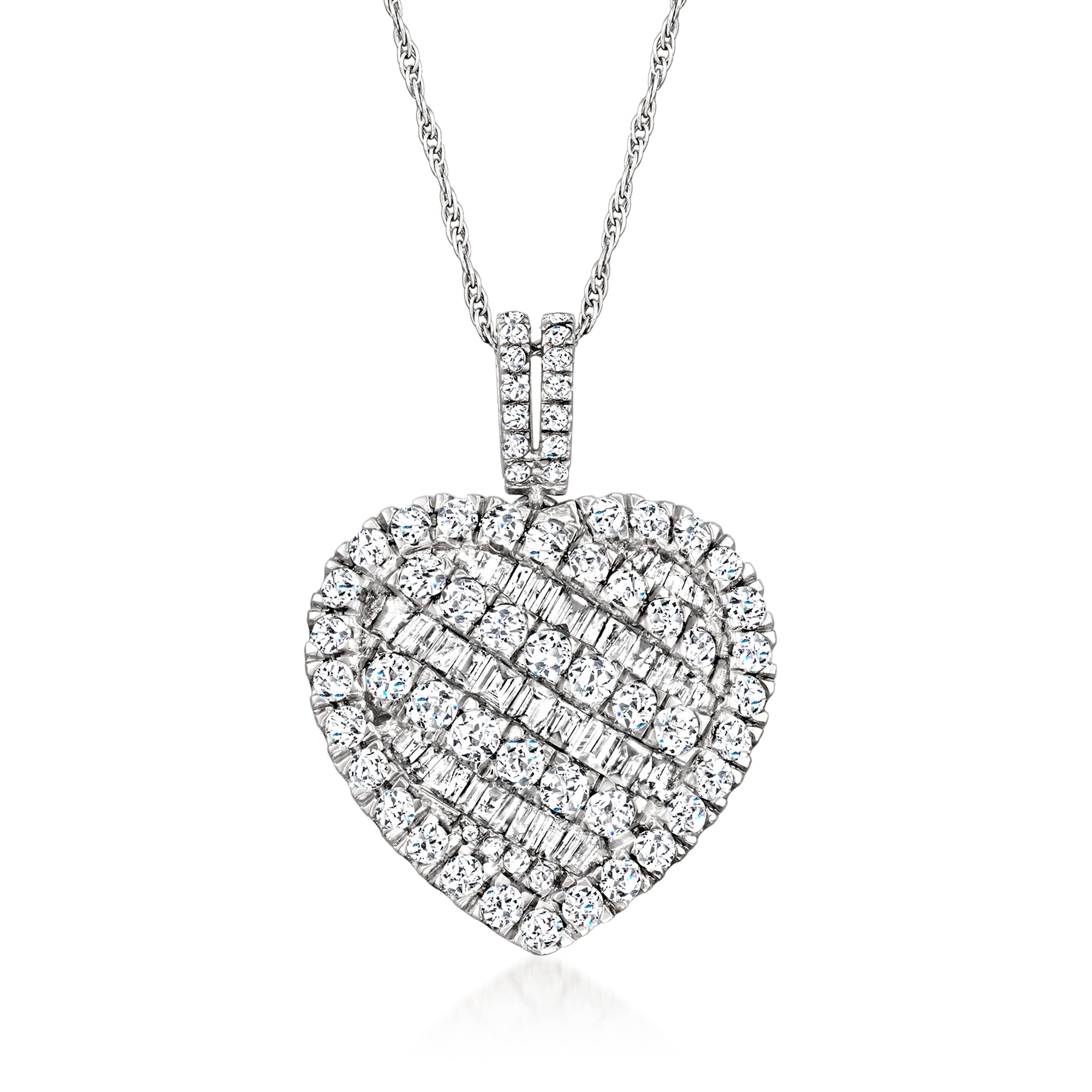 Ross-Simons 2.00 ct. t.w. Baguette and Round Heart Pendant Necklace in Sterling Silver. 18 inches