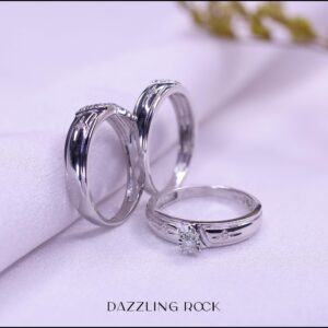 Dazzlingrock Collection 0.20 Carat Round White Diamond Cross Matching Trio Ring Set for Him & Her in 10K White Gold, Women Size 6.5 and Men Size 10.5