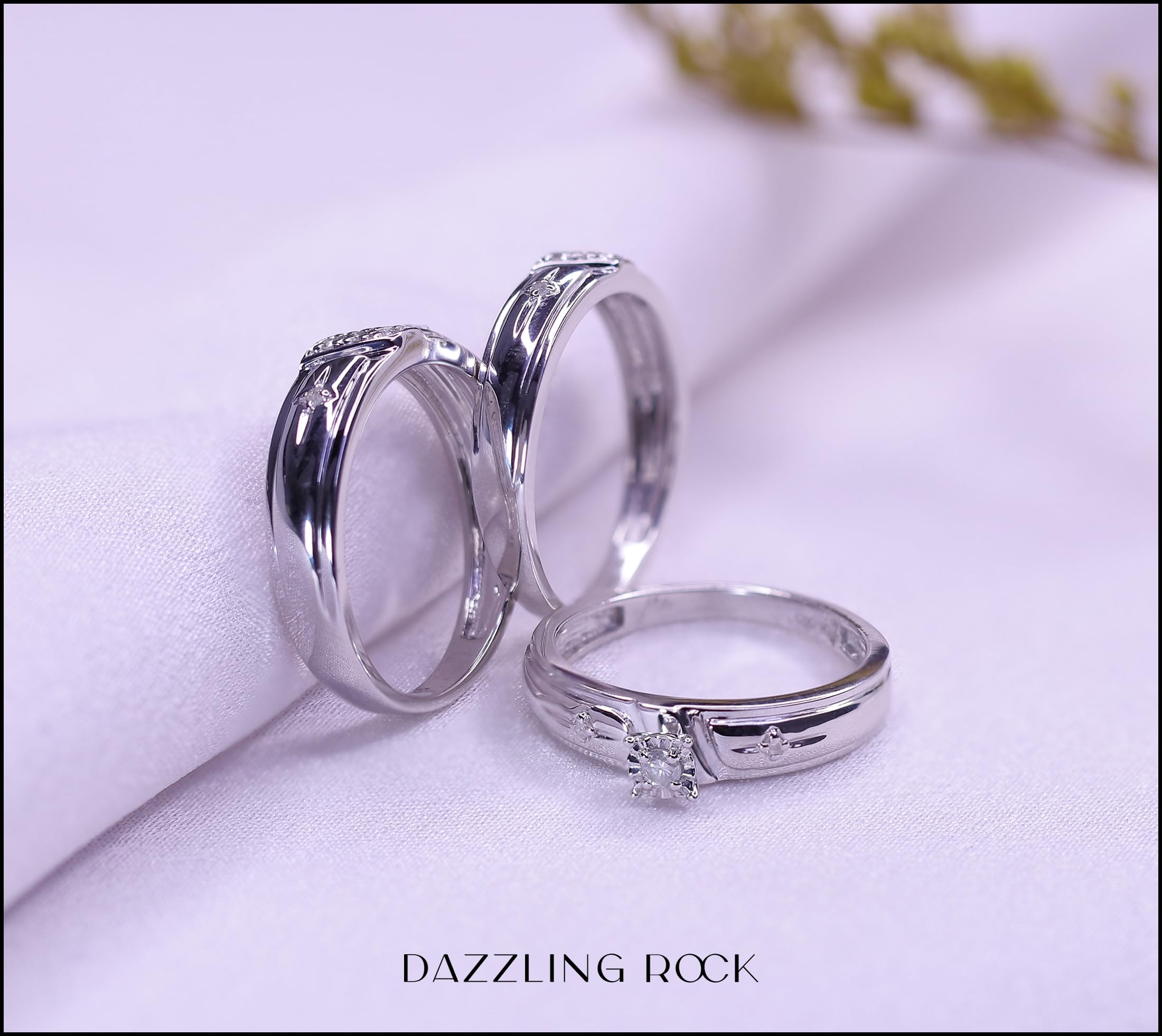 Dazzlingrock Collection 0.20 Carat Round White Diamond Cross Matching Trio Ring Set for Him & Her in 10K White Gold, Women Size 6.5 and Men Size 10.5