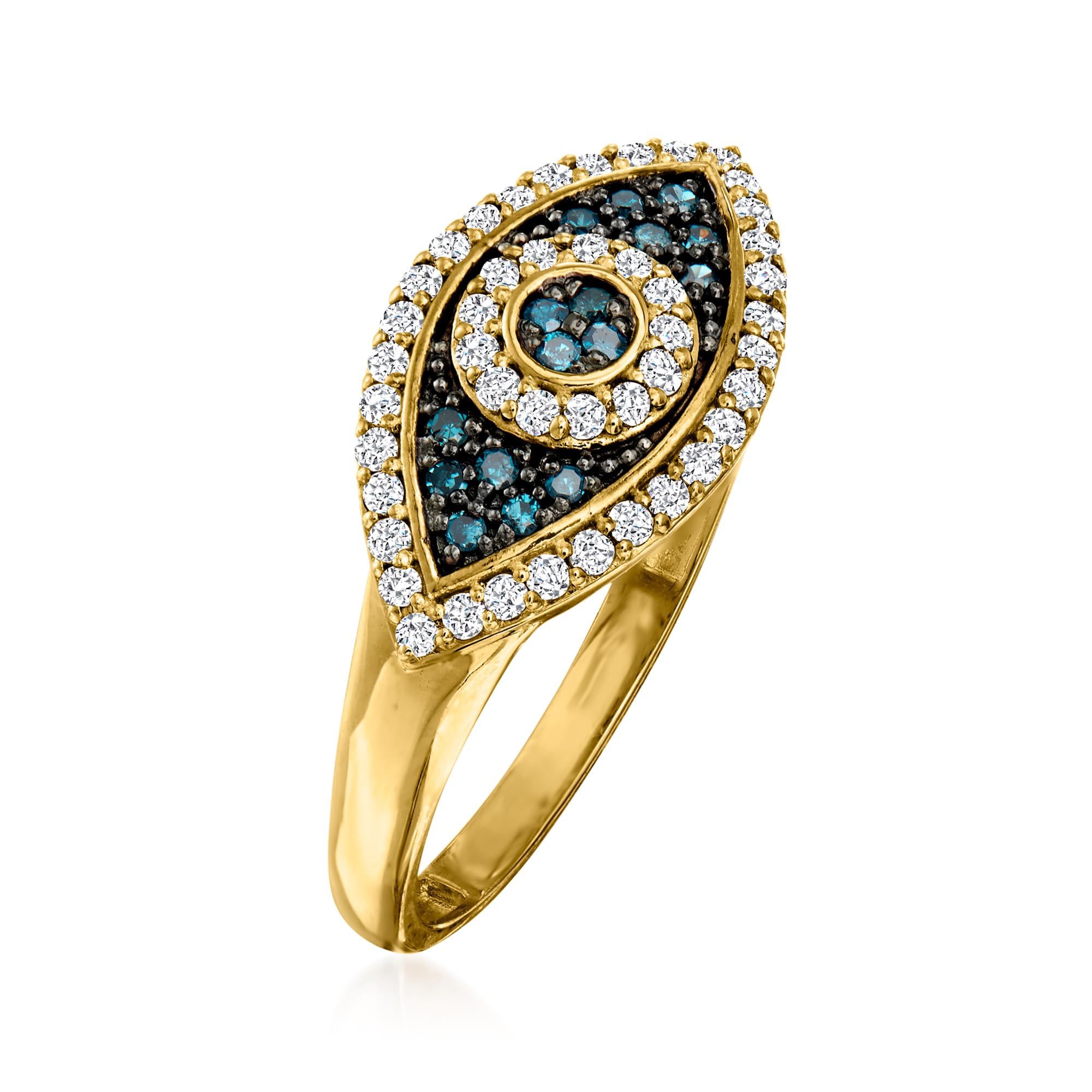 Ross-Simons 0.30 ct. t.w. Blue and White Diamond Evil Eye Ring in 14kt Yellow Gold. Size 8