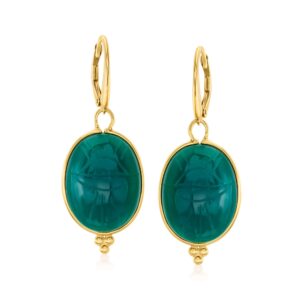 ross-simons green chalcedony scarab drop earrings in 18kt gold over sterling