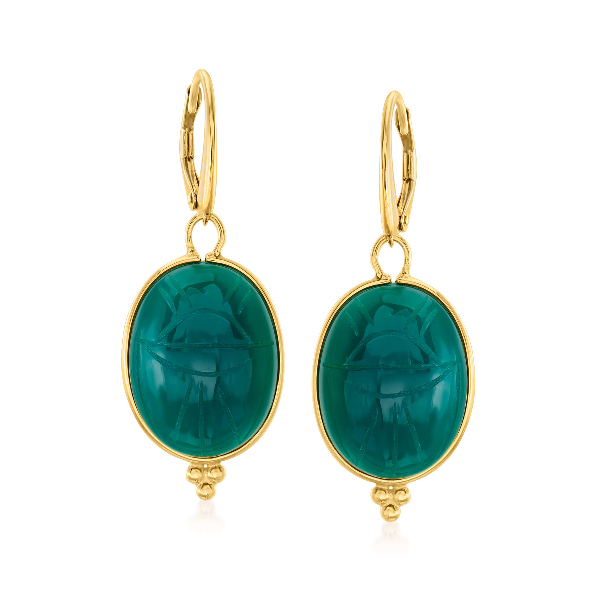 Ross-Simons Green Chalcedony Scarab Drop Earrings in 18kt Gold Over Sterling