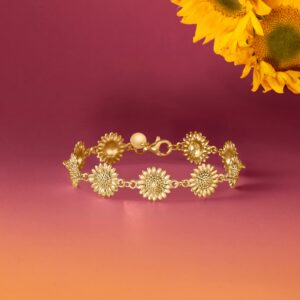 Ross-Simons Italian 18kt Gold Over Sterling Sunflower Bracelet. 8 inches