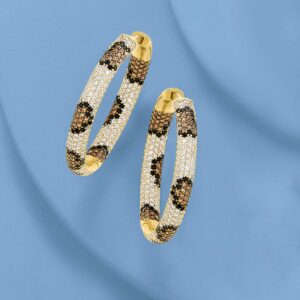 Ross-Simons 3.23 ct. t.w. Multicolored CZ Leopard Inside-Outside Hoop Earrings in 18kt Gold Over Sterling