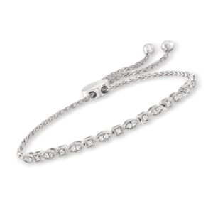 ross-simons 0.25 ct. t.w. diamond square and marquise-shaped bolo bracelet in sterling silver