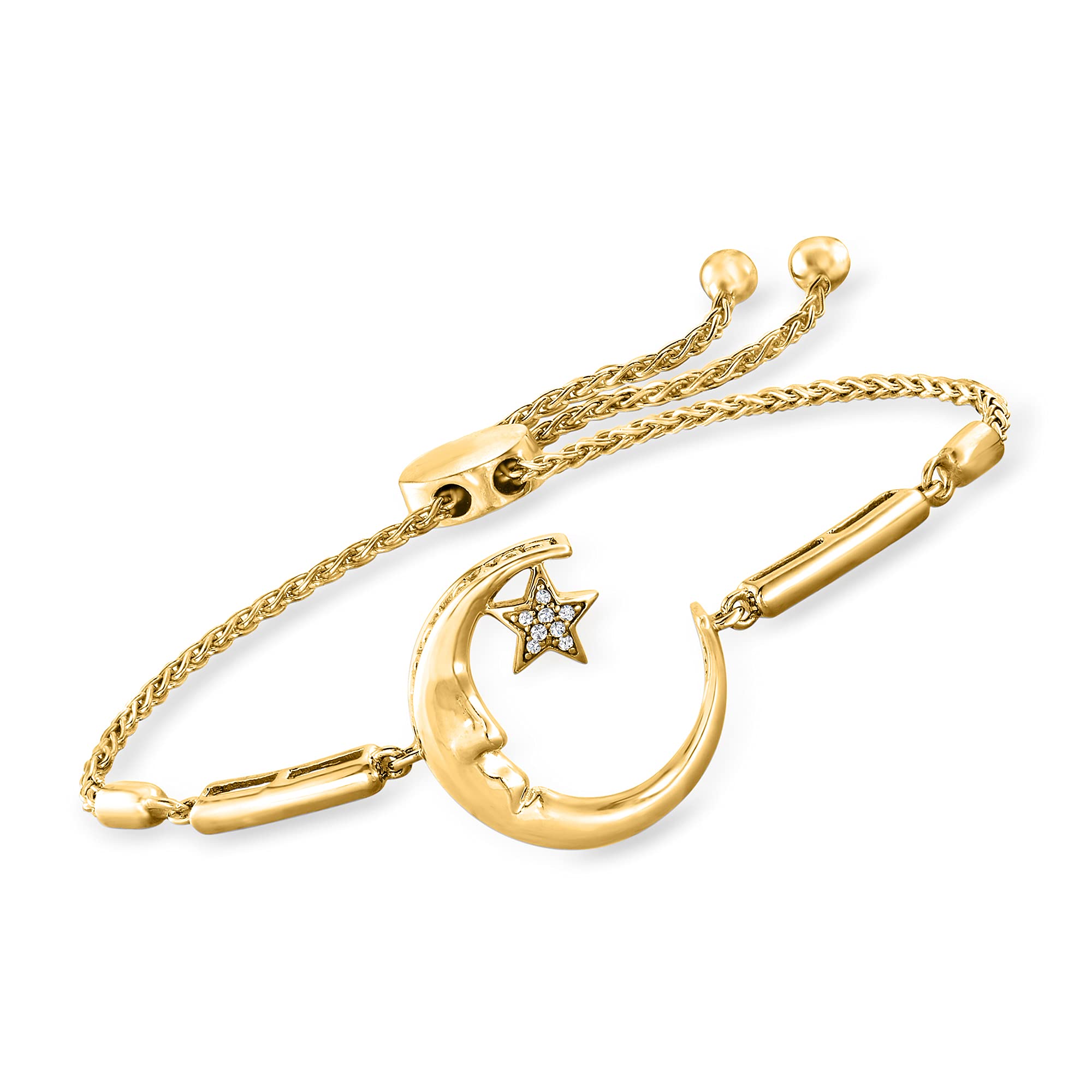 Ross-Simons Diamond-Accented "Love You To The Moon and Back" Star and Moon Bolo Bracelet in 18kt Gold Over Sterling