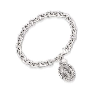 ross-simons italian sterling silver miraculous medal charm bracelet. 7 inches