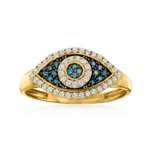 ross-simons 0.30 ct. t.w. blue and white diamond evil eye ring in 14kt yellow gold. size 8