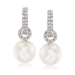 ross-simons cultured pearl and 50 ct. t.w. cz hoop drop earrings in sterling silver