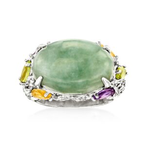 ross-simons jade and .90 ct. t.w. multi-gemstone ring in sterling silver. size 8