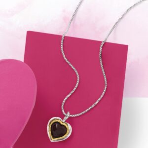 Ross-Simons 10.00 Carat Garnet Heart Pendant Necklace in Sterling Silver and 14kt Yellow Gold. 18 inches