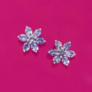 Ross-Simons 2.10 ct. t.w. Tanzanite Flower Earrings in Sterling Silver